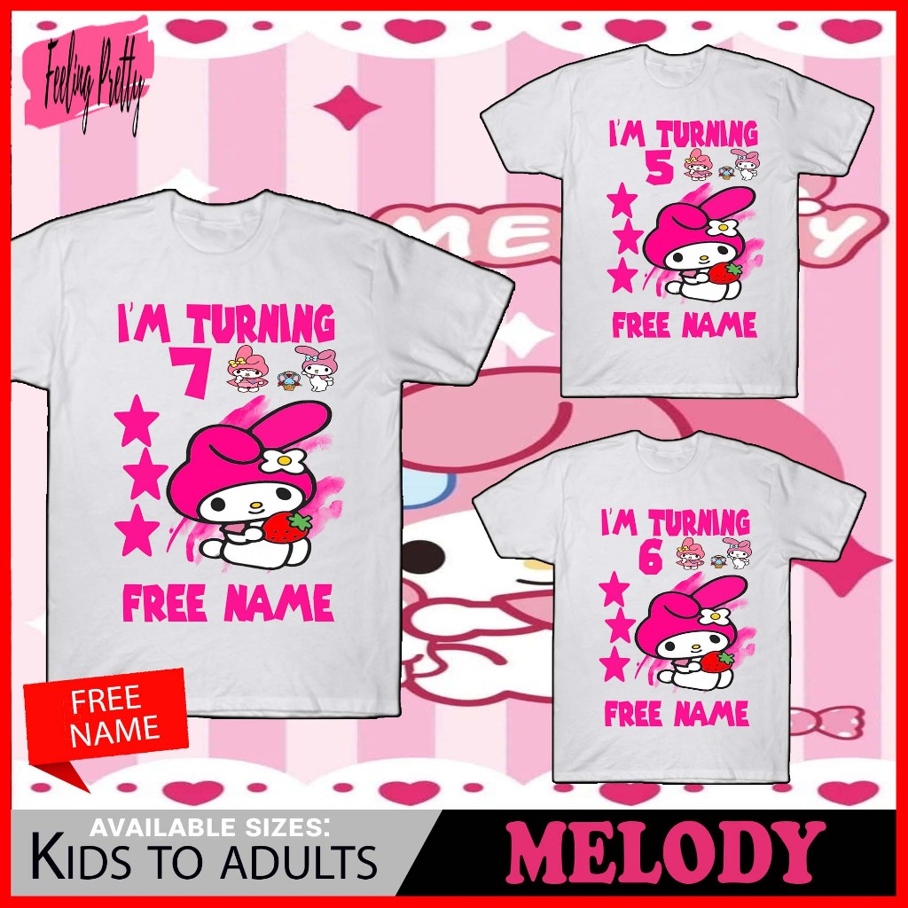 My Melody number T shirt 1 2 3 4 5 6 For Kids to Adults Free Name ...