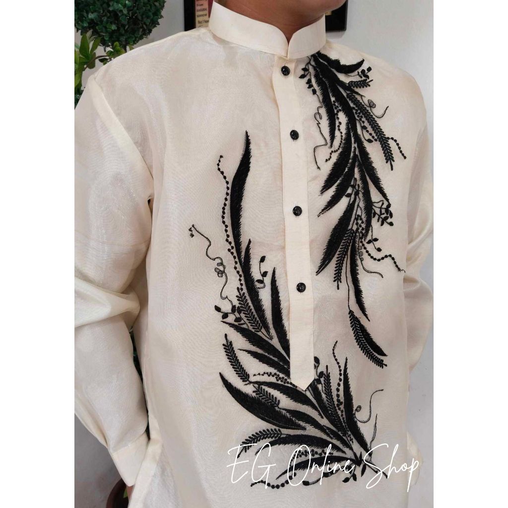 MODERN BARONG TAGALOG BLACK TALAHIB DESIGN (NO PIPING) | Shopee Philippines