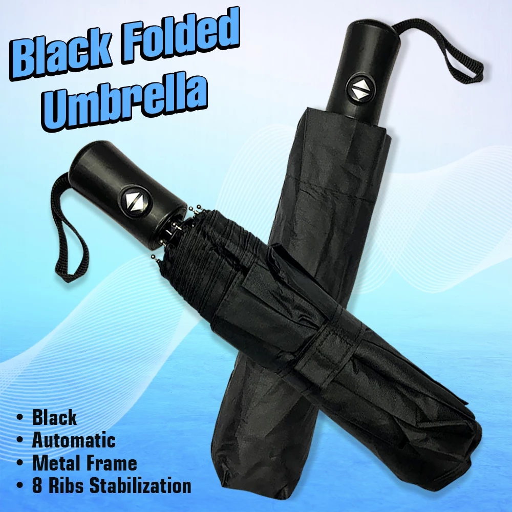 (12PCS) Printable Black Foldable 8 Ribs Umbrella Automatic 3 Fold ...