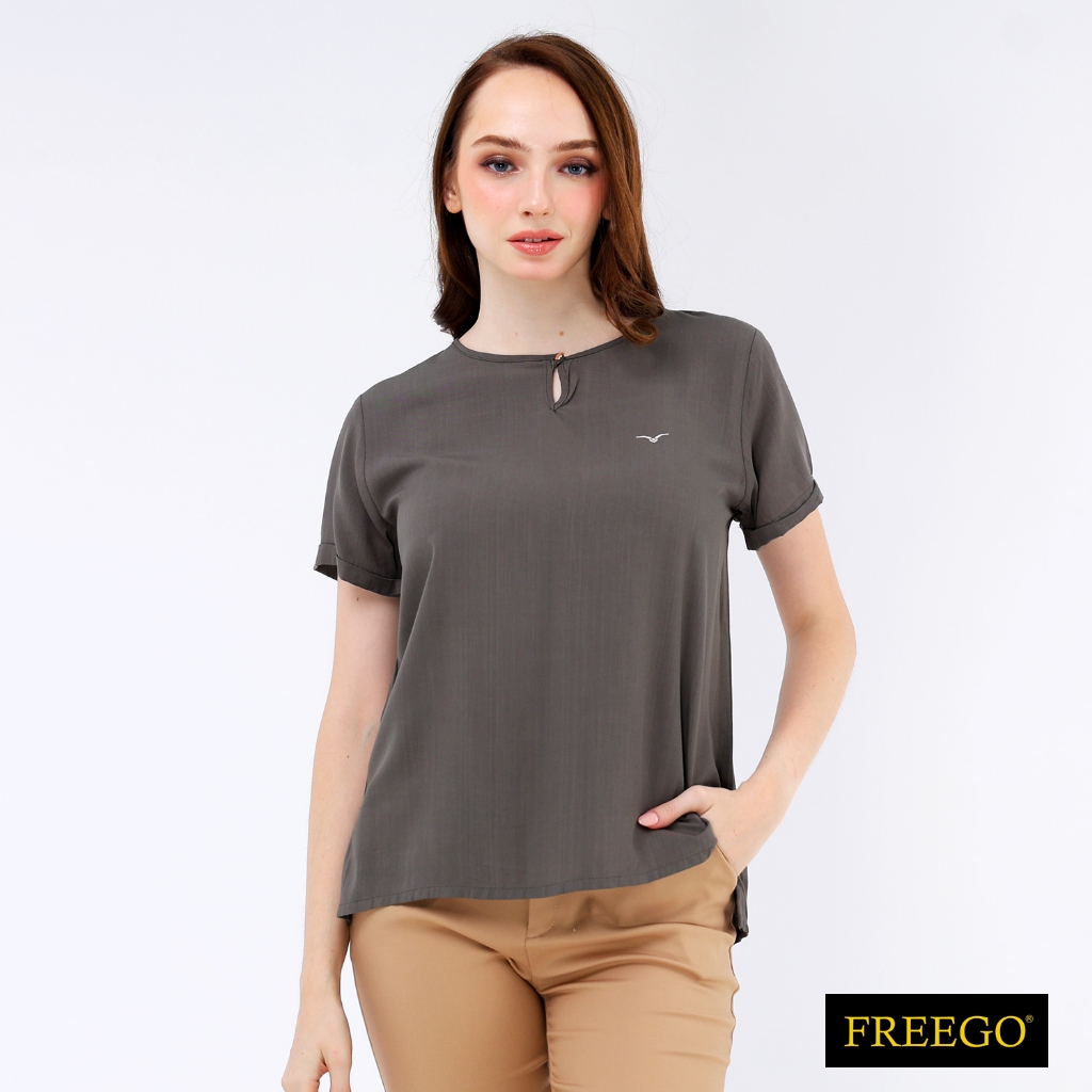 Freego Ladies Woven Plain Soft Linen Short Sleeve Blouse AST04-0236 ...