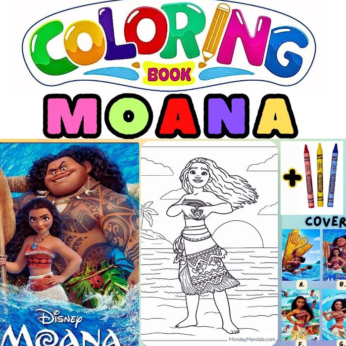 MOANA COLORING BOOK PAD WITH THREE CRAYONS AND RESEALABLE POUCH, AS ...