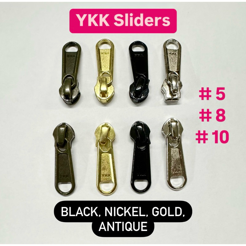 (Sold per 10 PCS) YKK Slider Zipper Puller Runner #5, #8, #10 Black ...