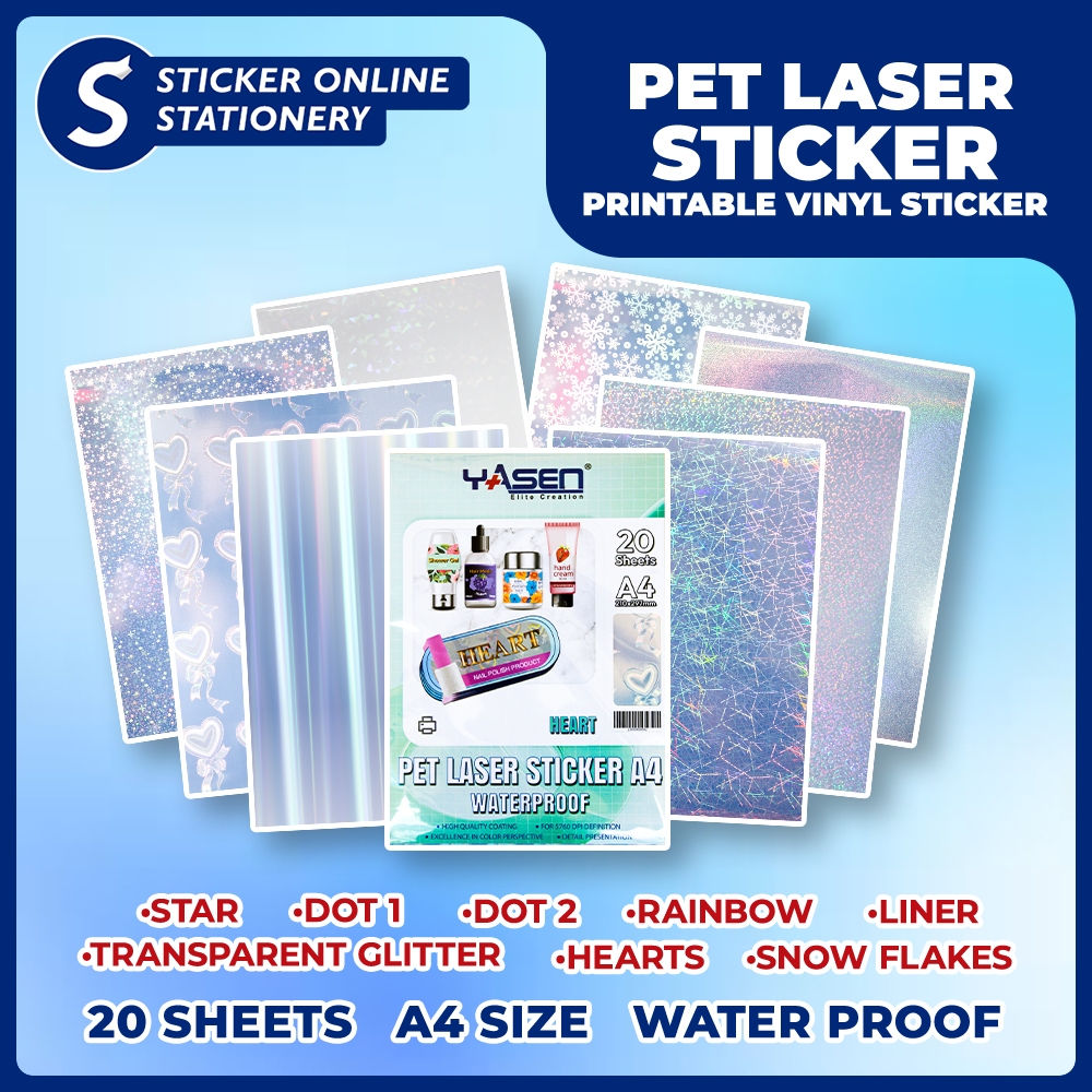 Yasen PET Laser Sticker Paper A4 – Glossy Holographic & Transparent ...
