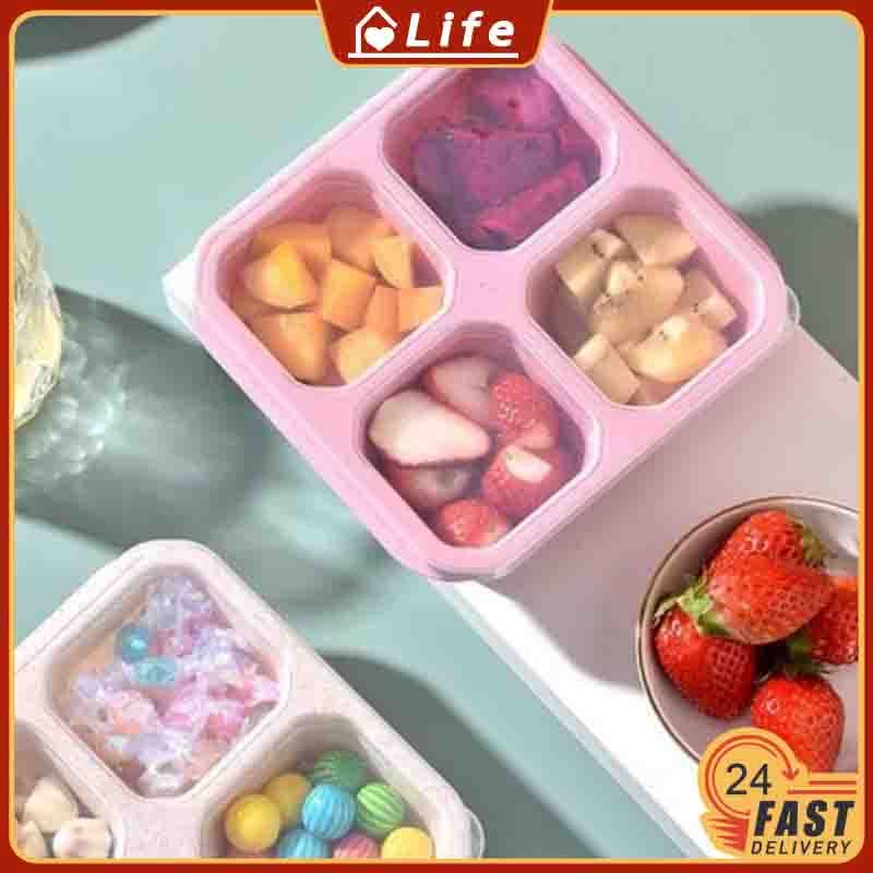 Transparent 4 Compartments Snack Box with Lid Snack Plate Dried Fruit ...