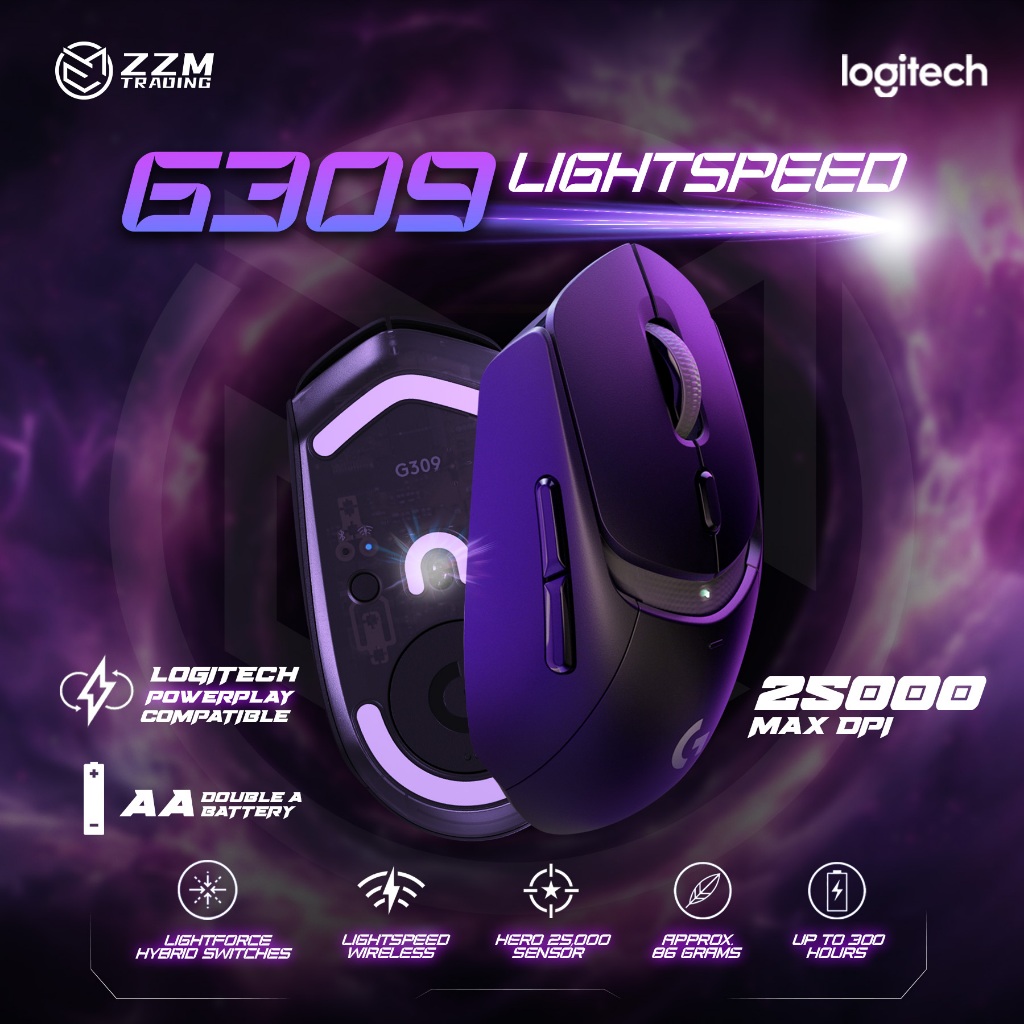 G309 LIGHTSPEED LIGHTFORCE Gaming Mouse HERO 25K 100 – 25,600 dpi AA ...