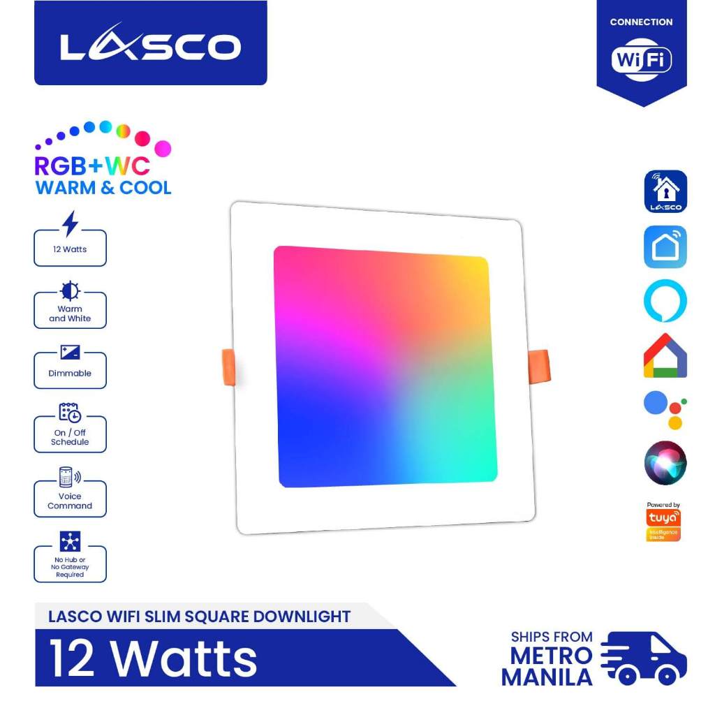 LASCO WIFI SQUARE DOWNLIGHT 12 WATTS WIFI Led Downlight Square Slim ...