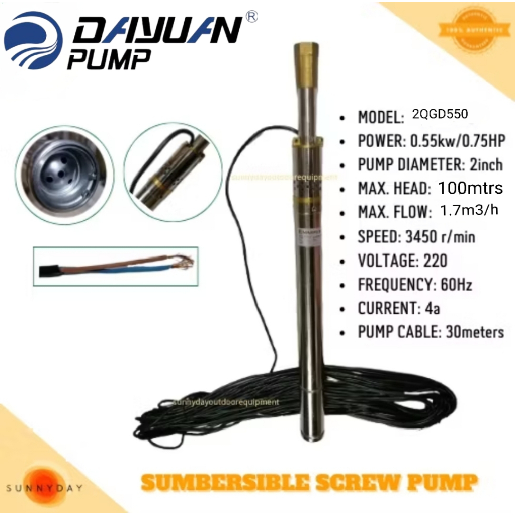 2'' Dayuan Submersible Pump Screw Pump 0.75hp 2QGDA550 HEAVY DUTY ...