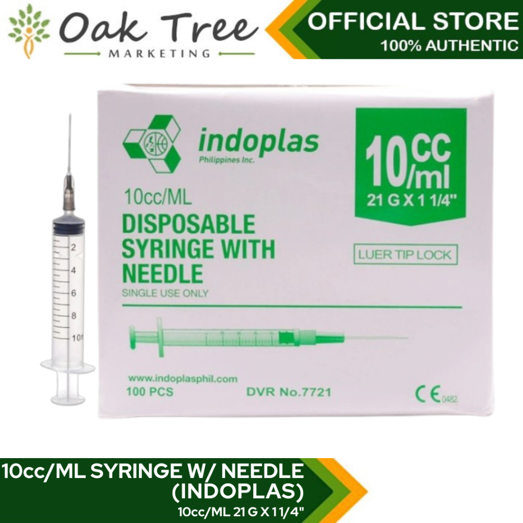 (INDOPLAS) 10cc/ML DISPOSABLE SYRINGE WITH NEEDLE - 100PCS/BOX (MAXIMUM ...