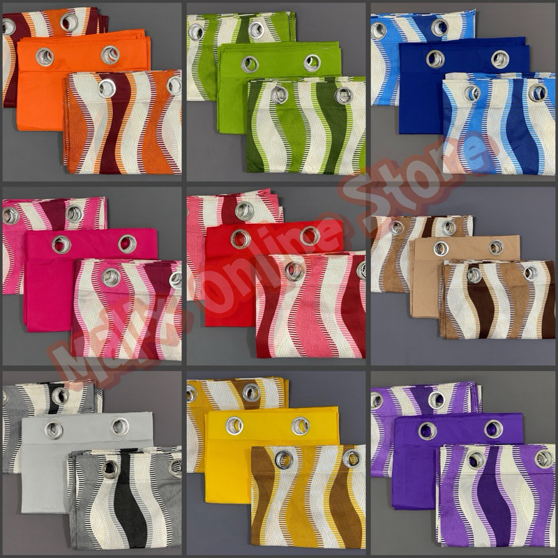 3 in 1 Set 7ft Ring Curtain Wavy Spiral Design Geena Fabric 85 by 60 ...