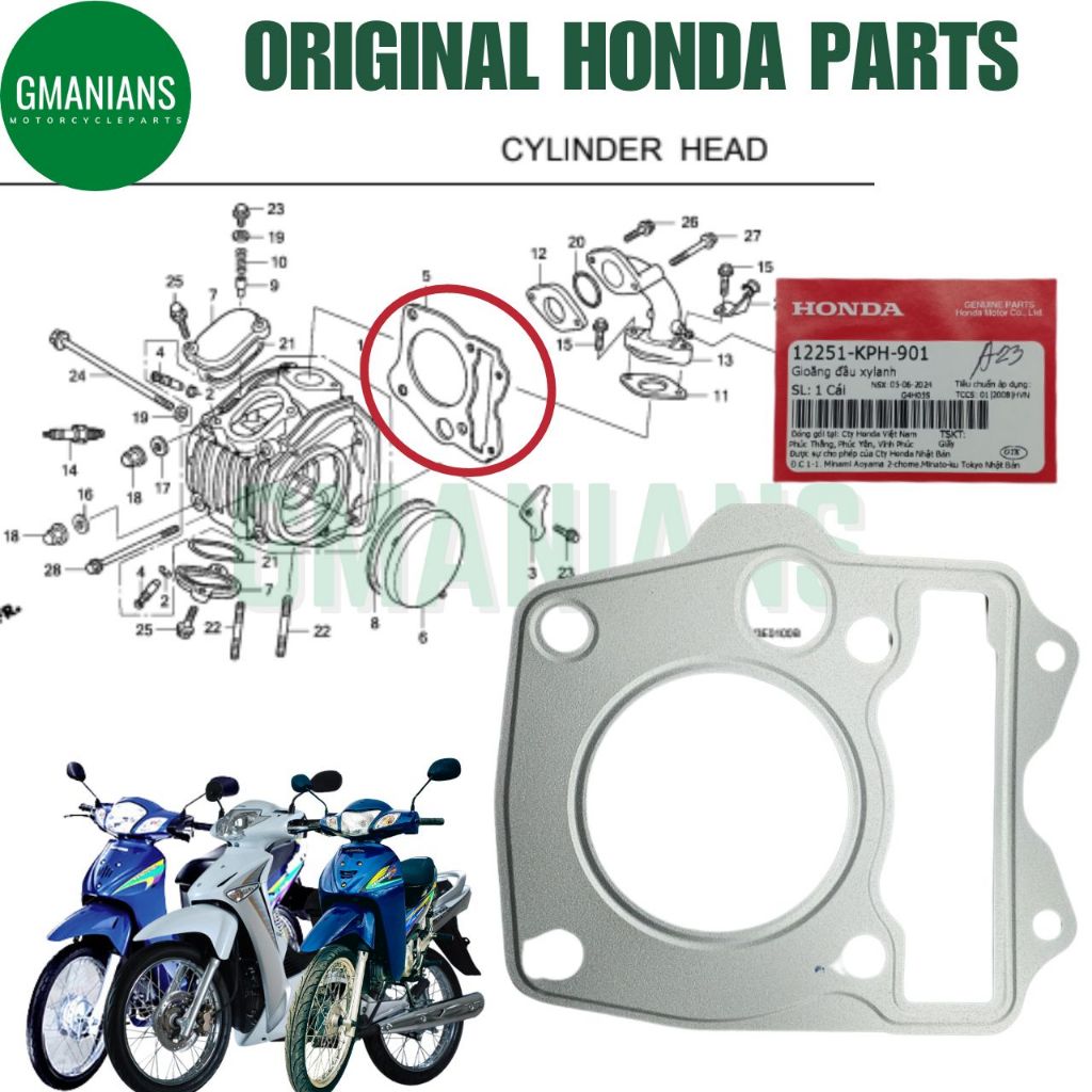 GENUINE HONDA Cylinder Head Gasket Wave 125s/ Wave 125i/ XRM 125 Carb ...