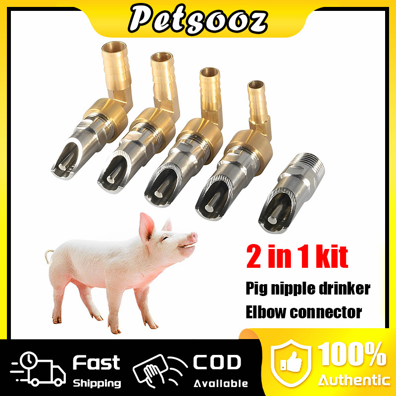 2 In 1 Stainless Pig Nipple Drinker Piglet Automatic Drinker with Elbow ...