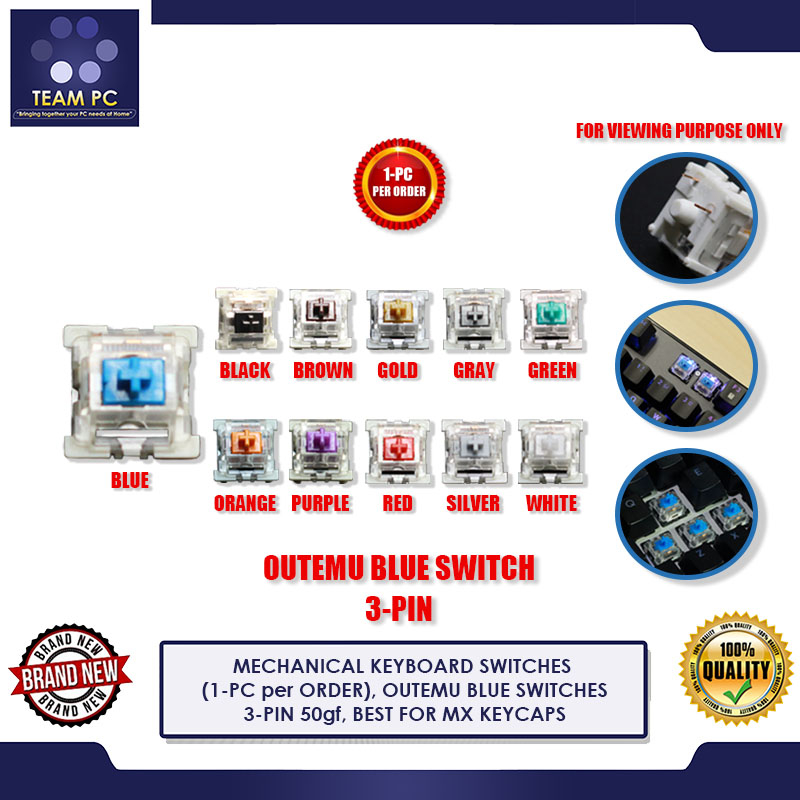 MECHANICAL KEYBOARD SWITCHES (1-PC per ORDER), OUTEMU BLUE SWITCHES 3 ...