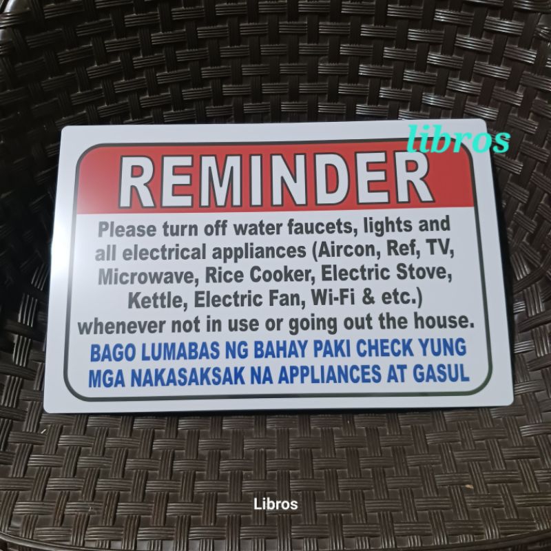 PVC A4 size Signage Bago Lumabas ng Bahay Paki Check Yung mga nakaaksak ...