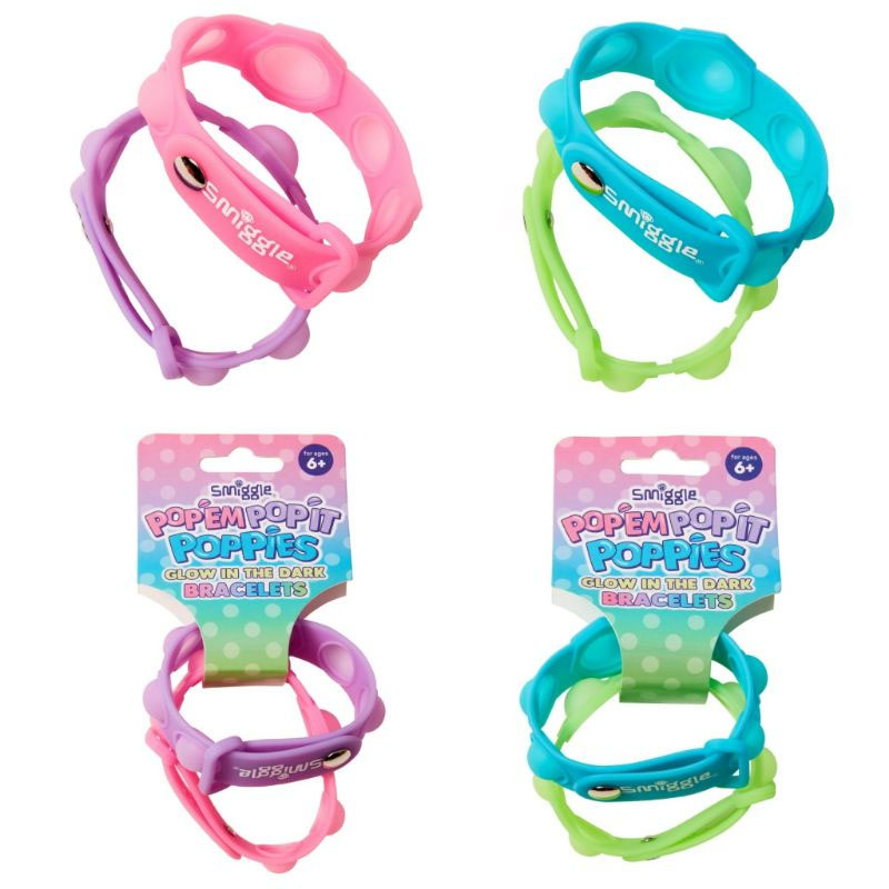 SMIGGLE POPEM POPIT POPPIES GLOW IN THE DARK BRACELETS POPPIES BANDS (2 ...