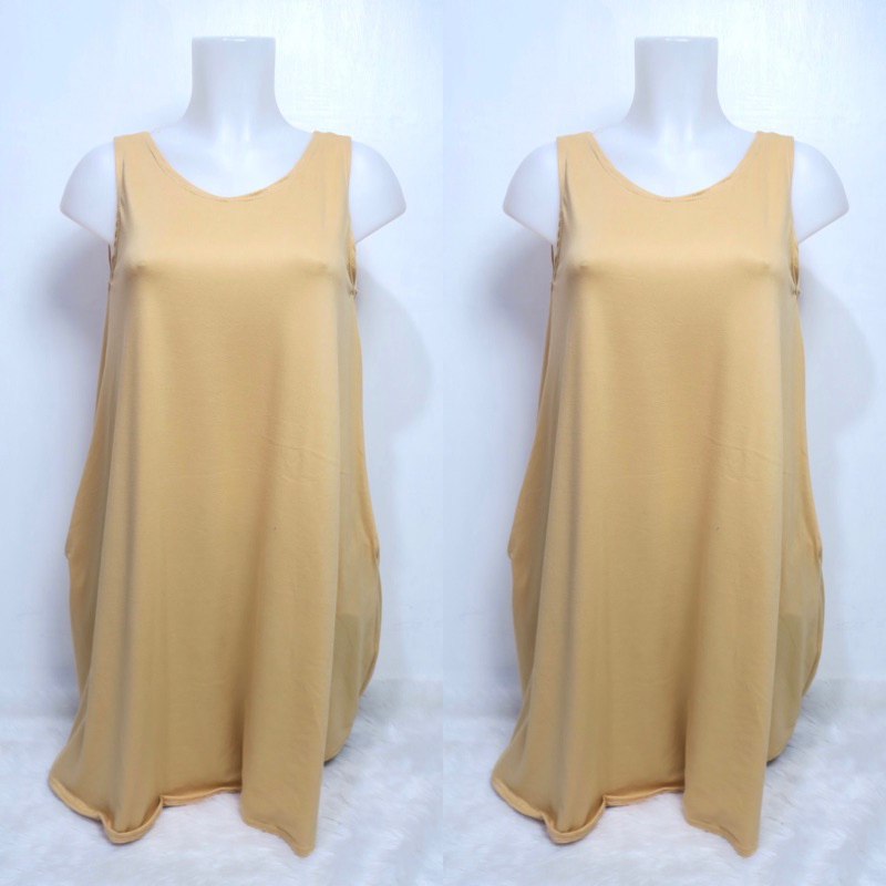 Plus Size Plain Regular Sleeveless Sando Dress With Pockets|Fits M to ...