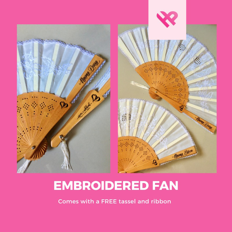 PERSONALIZED EMBROIDERED WOODEN FAN (FREE TASSEL & RIBBON) | Shopee ...
