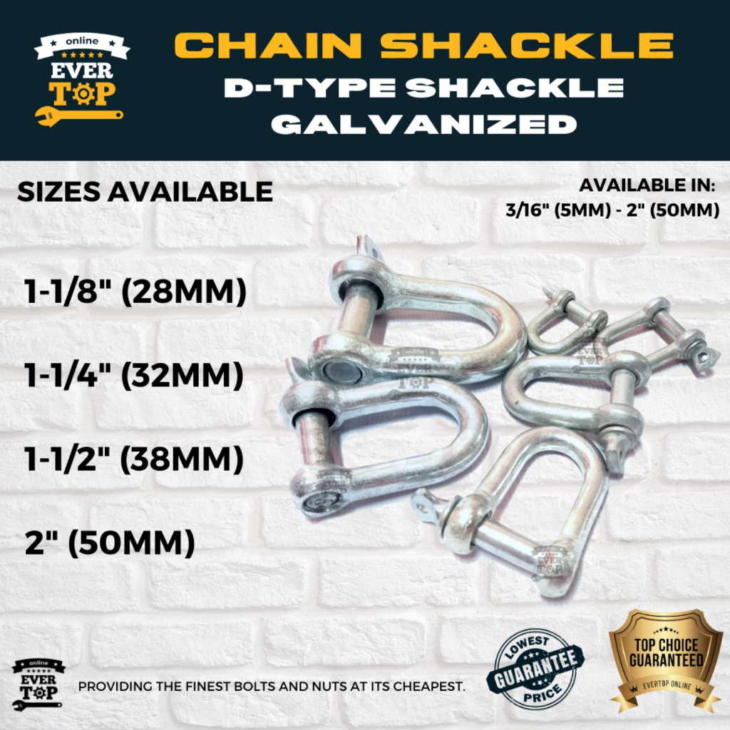 1-1/8 - 1-1/2 D-Type Galvanized Chain Shackle Anchor Shackles GI D ...
