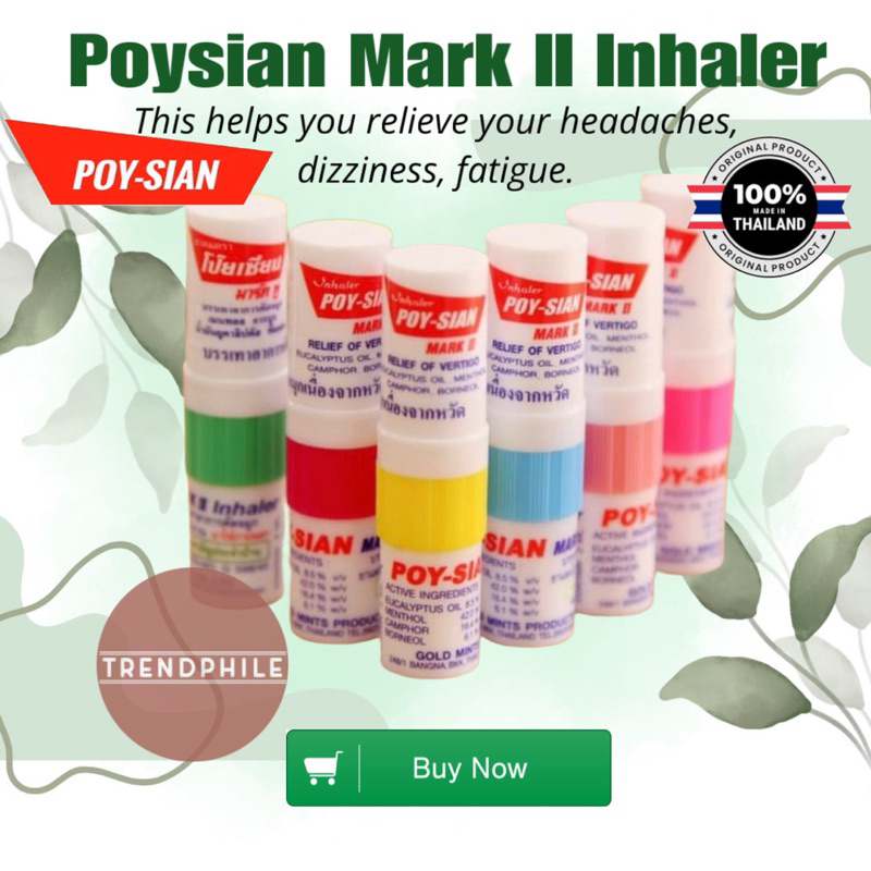 Original Poy Sian Mark II Thailand Nasal Inhaler Peppermint for vertigo ...