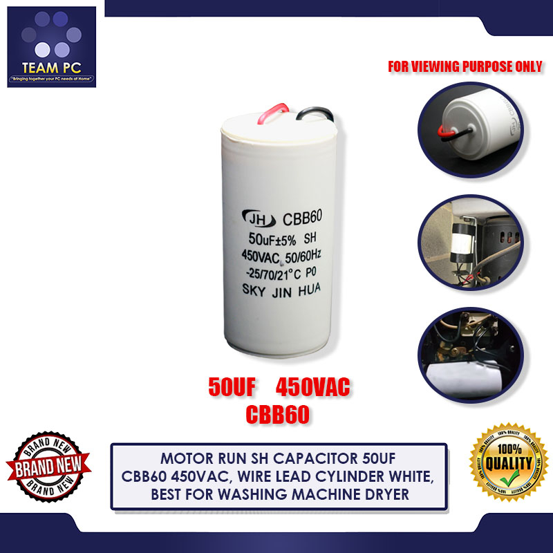MOTOR RUN SH CAPACITOR 45UF CBB60 450VAC, WIRE LEAD CYLINDER WHITE ...