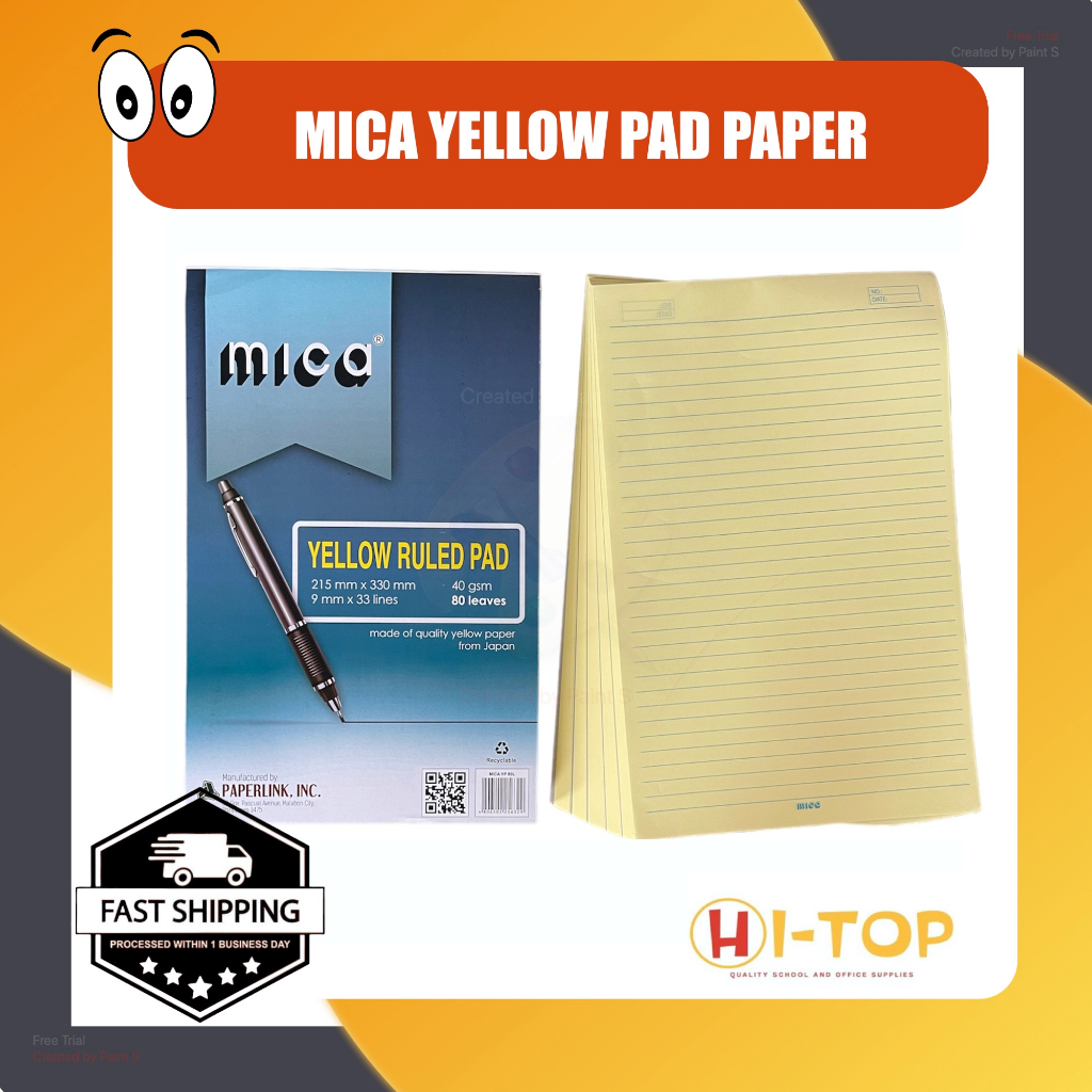 MICA Yellow Pad Paper sold per REAM 10 pads l Long Writing Pad l 80 ...