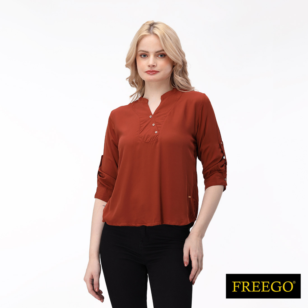 Freego Ladies Woven Plain Rayon 3/4"blouse AST04-0078 | Shopee Philippines