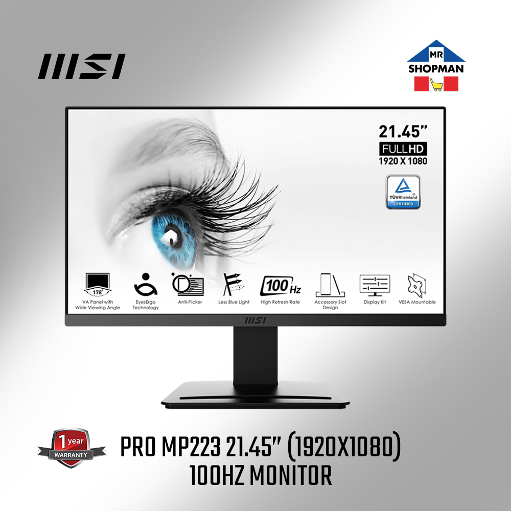 Msi Pro MP223 21.5" 1920x1080 100Hz Business Productivity Monitor ...