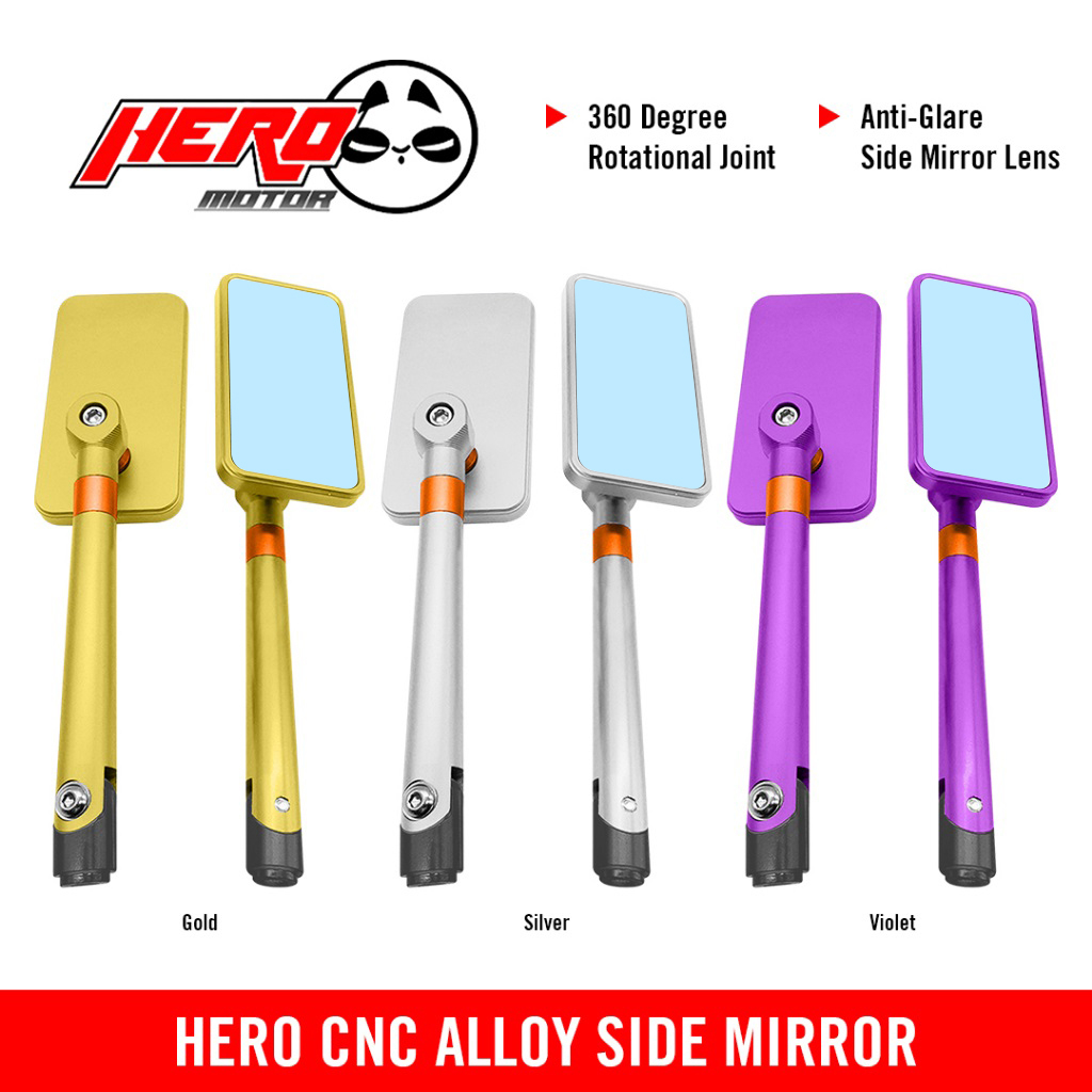 3150 Hero Square Side Mirror Blue Lens CNC Aluminum Alloy Heavy Duty ...