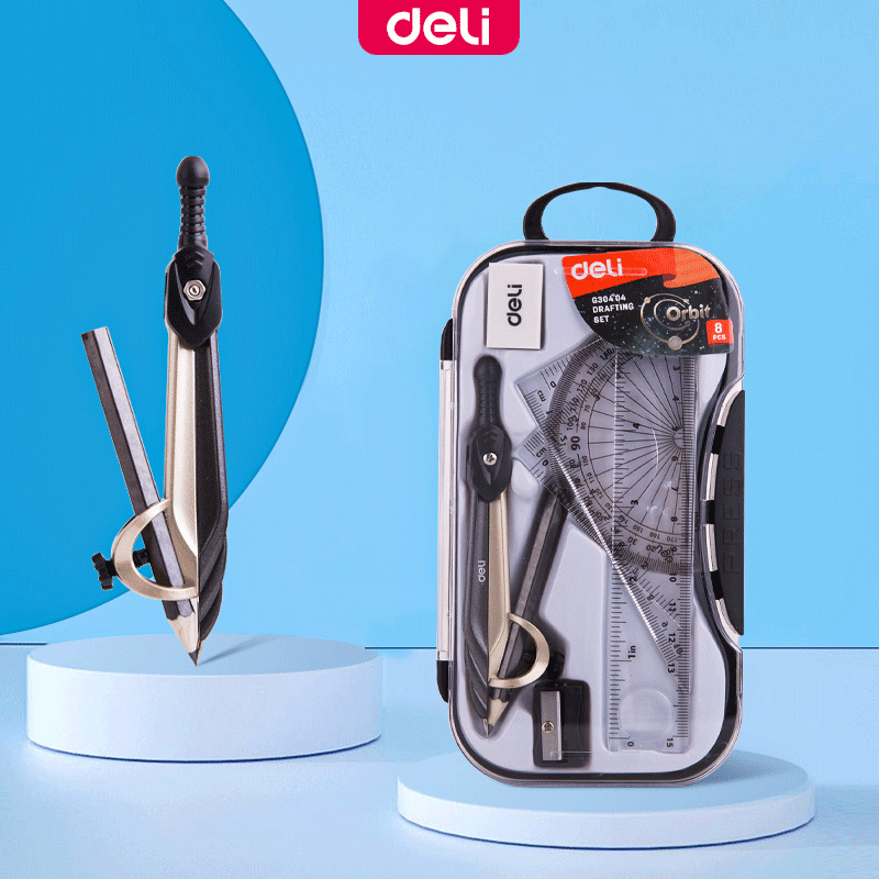 Deli Compass Set with Mechanical Pencil Ruler Set Stationery School ...