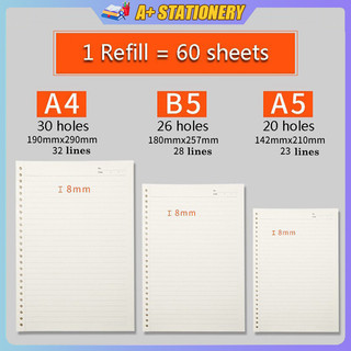 【On Hand】A5/B5/A4 Refill pages/ loose leaf Notebook binder Refill (60 ...