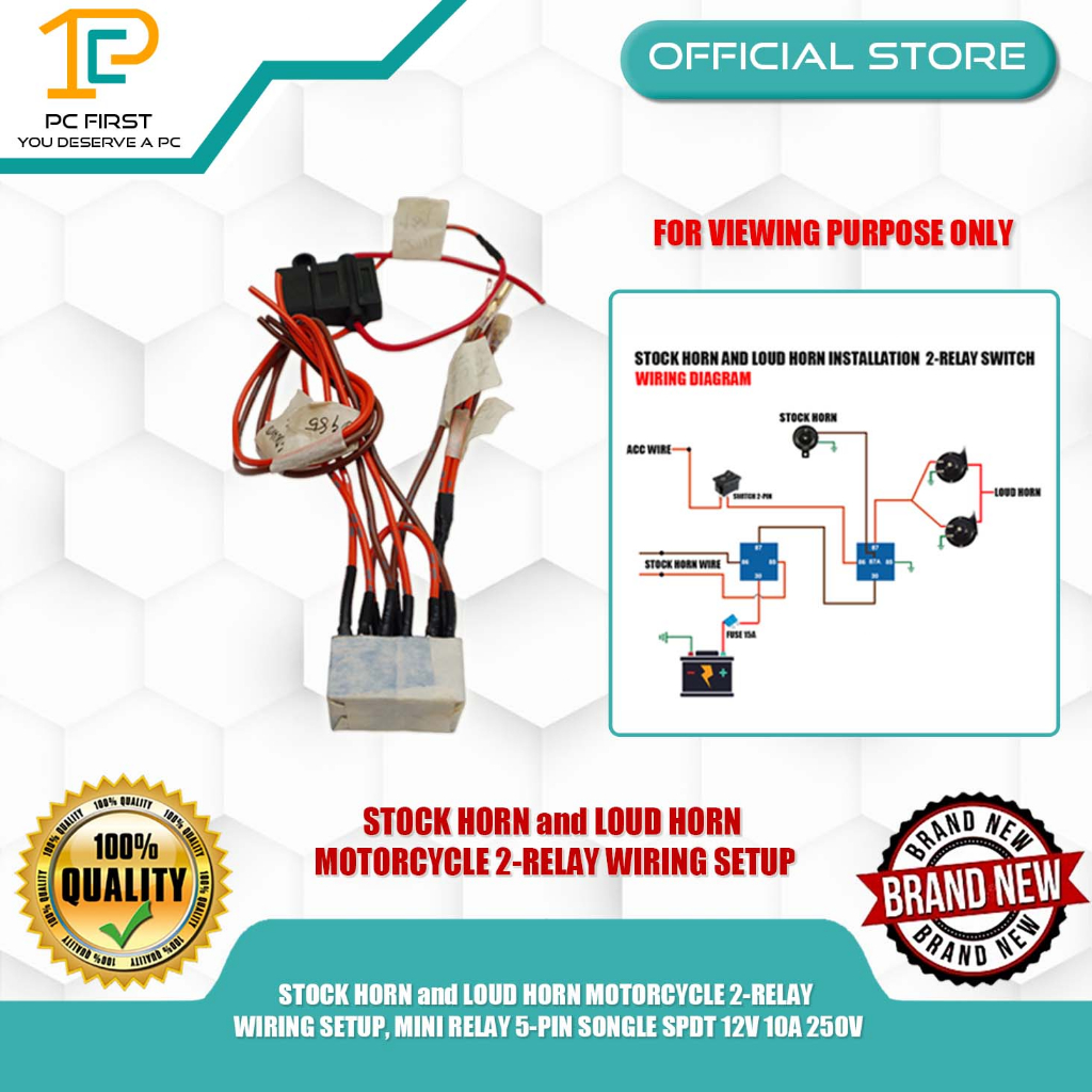PC FIRST STOCK HORN and LOUD HORN MOTORCYCLE 2-RELAY WIRING SETUP, MINI ...