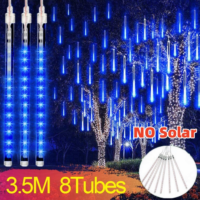 Solar/Plug in Meteor Shower Rain Light 3.5M Led 8 Tube LED Falling ...
