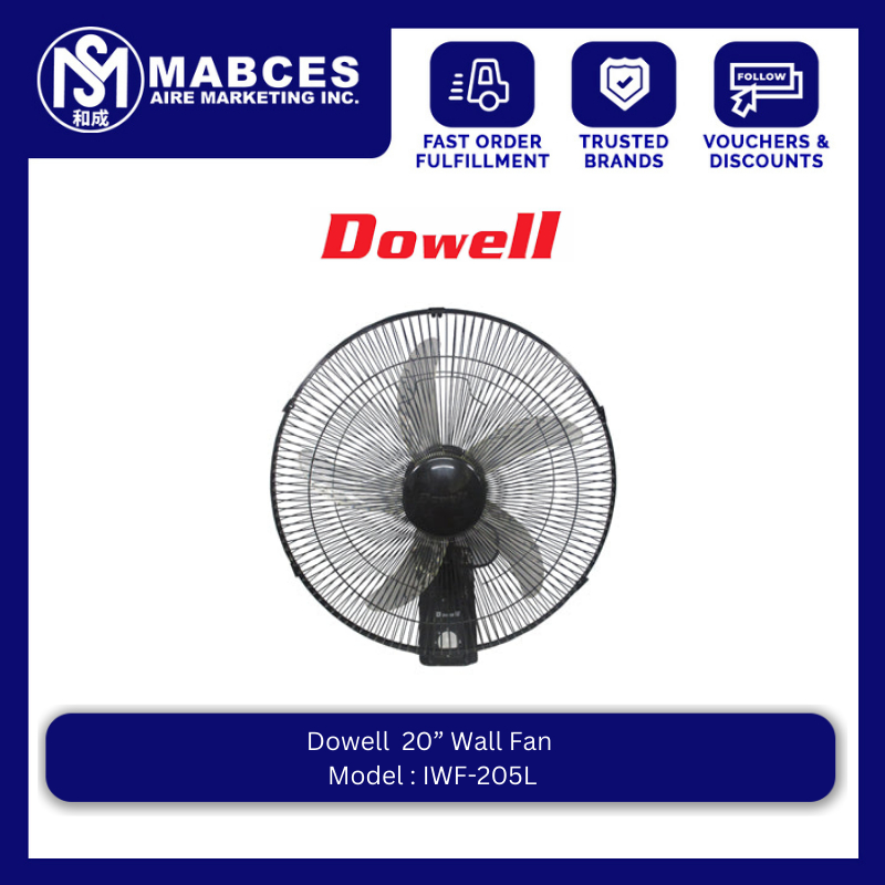 Dowell 20” Wall Fan 5 Leaf AS Blades Oscillating Motion 100 Watts IWF ...