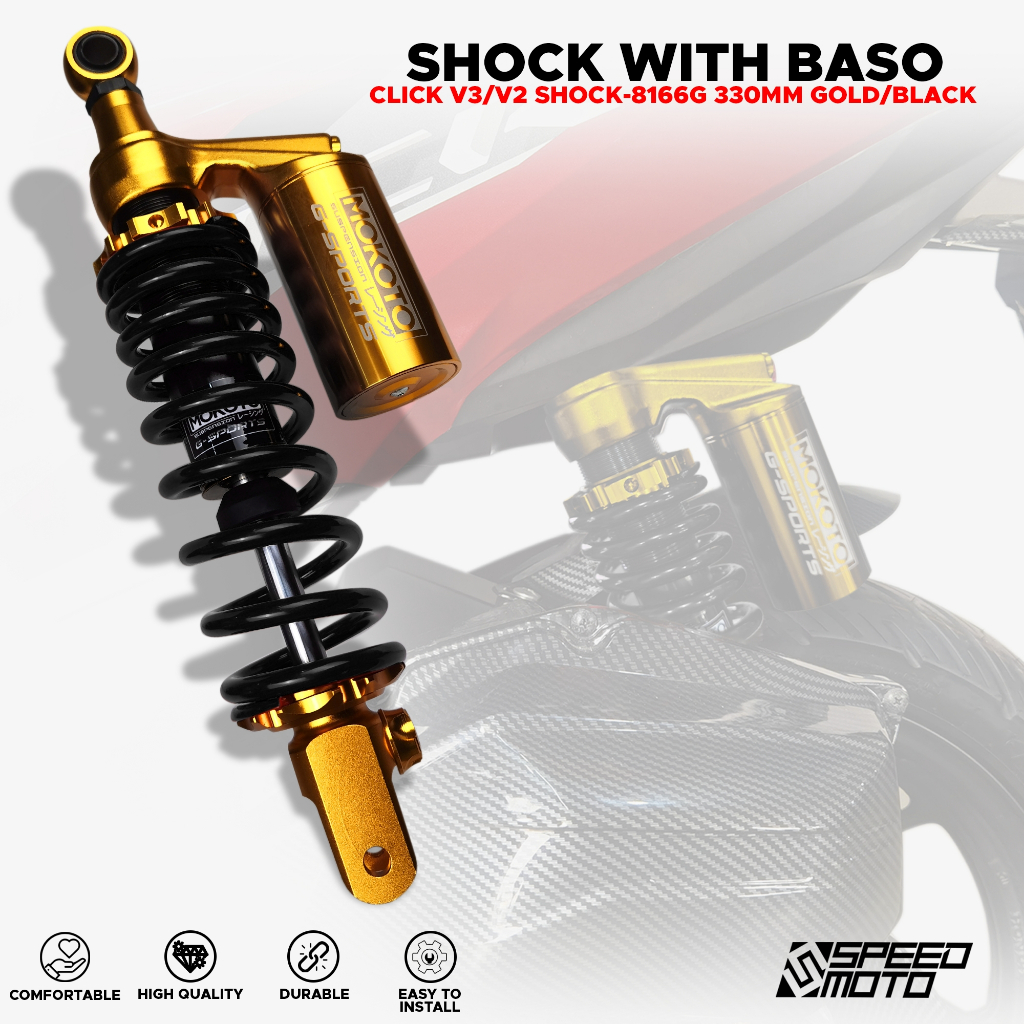 MOKOTO HONDA CLICK V1 V2 V3 REAR SHOCK GAS ABSORBER W/ BASO 330MM GOLD ...