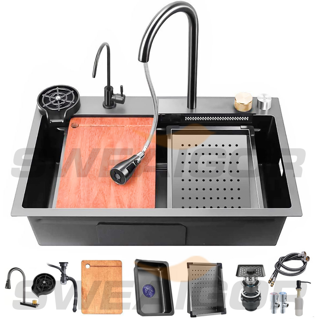 on hand! kitchen sink SUS304 stainless steel sink with waterfall pull ...