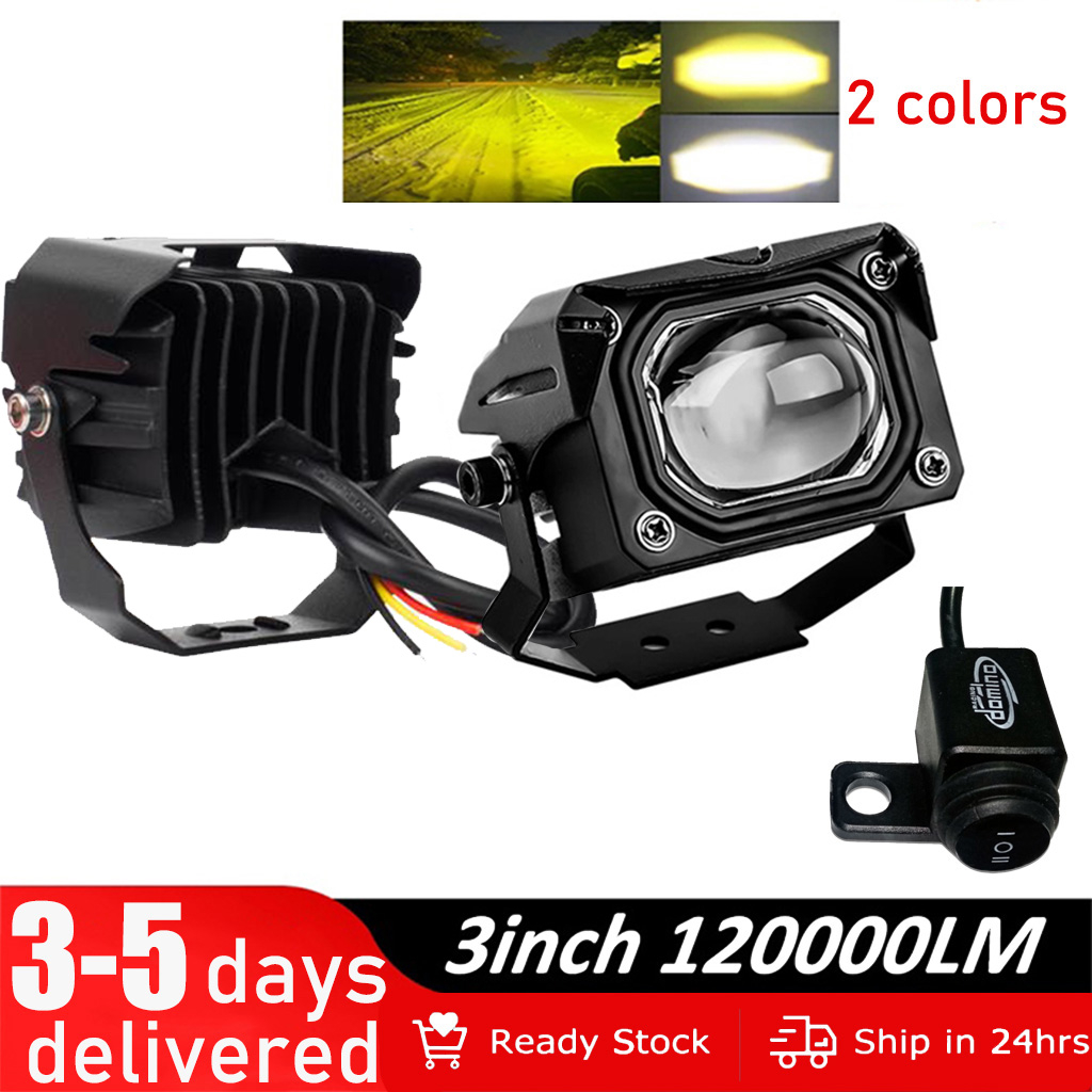 60W LED Motorcycle Car Fisheye Light 2 Colors Far and Low Beam Electric ...