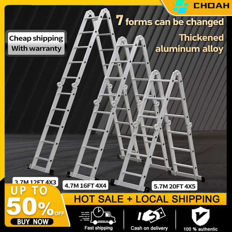 【3 year warranty】ladder 20FT aluminum alloy heavy-duty ladder foldable ...