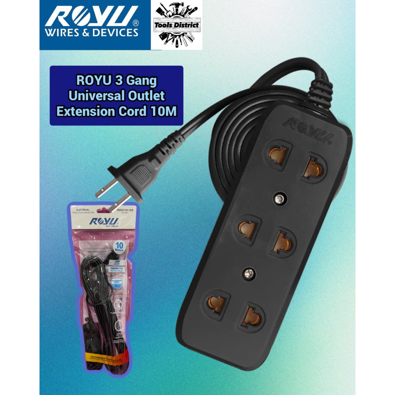 ROYU 3 Gang Universal Outlet Extension Cord REDEC103-10/B | Shopee ...