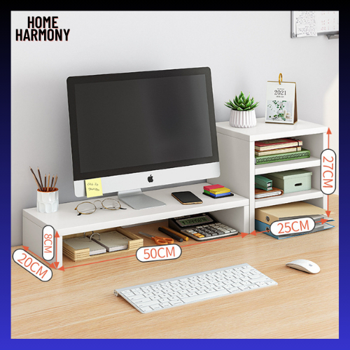 1 Layer Wooden Monitor Stand Computer Monitor Riser White Furniture ...