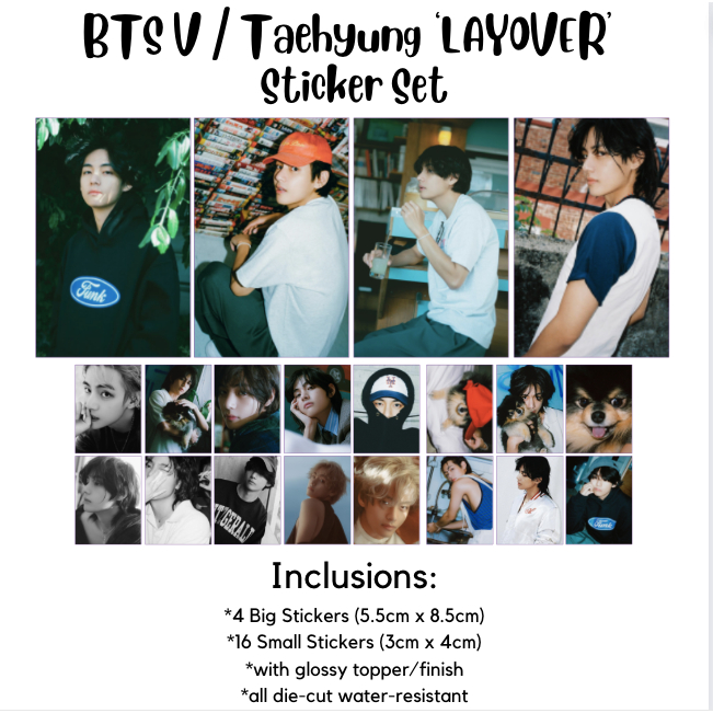 Bangtan V Taehyung Layover Sticker Set 20 pcs. RM Jin Suga Jhope Jimin ...