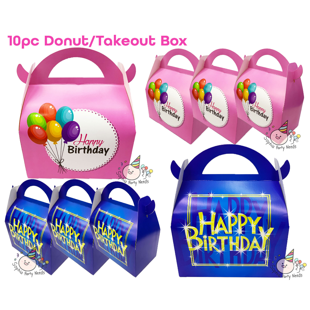 Pink & Blue Plain Happy Birthday Donut Giveaway Box 10 pieces No ...