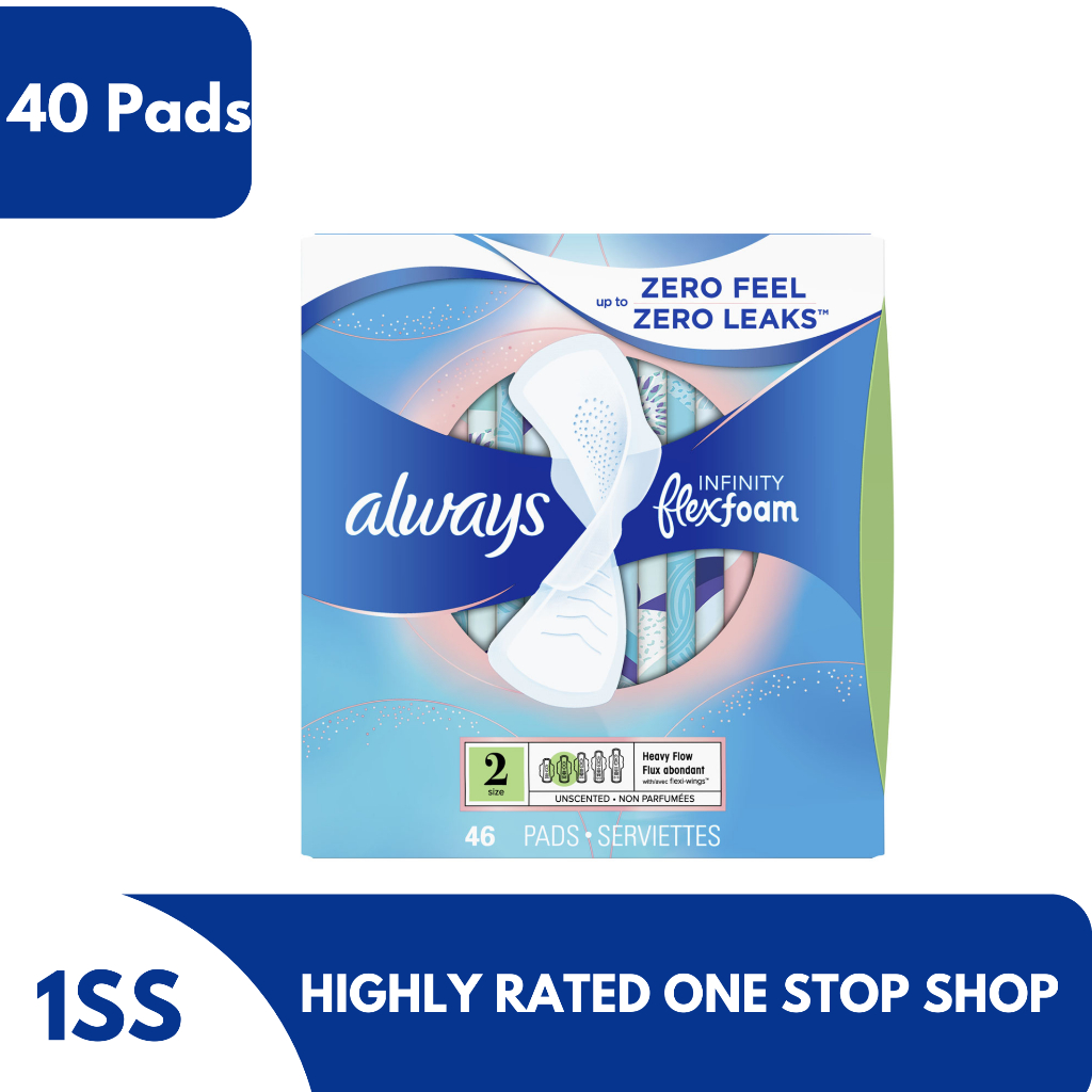 Always Infinity Flex Foam Sanitary Napkin with Wings, Size 2, 40 Pads ...