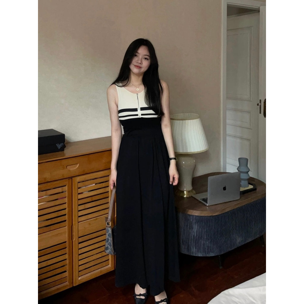 635 Miss M Fashion Premium Zipper-up Stripe Upper Combo Knitted Dress ...