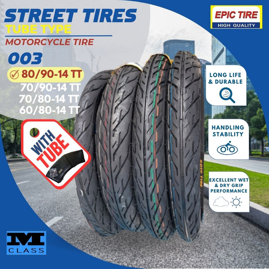 R14 003 EPIC STREET TIRE TUBE TYPE FOR MIO i125, SPORTY 115 - 80/90-14 ...