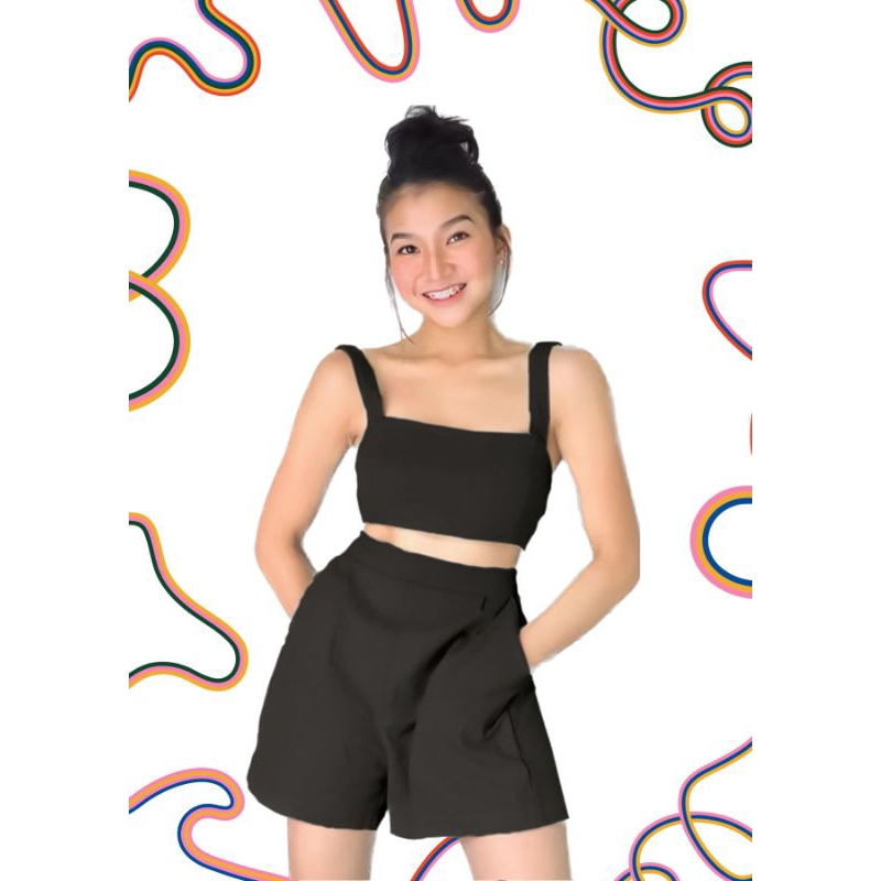 TERNO CROPTOP SLEEVELESS AND SHORT COORDINATES | Shopee Philippines