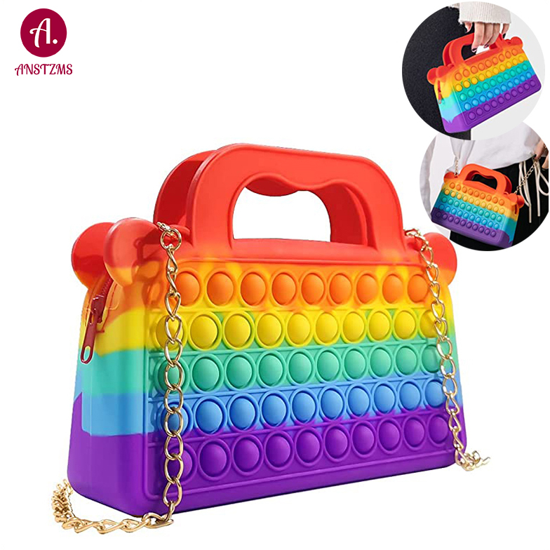 Pop it Bag Fidget Toys Rainbow Coin Wallet Ladies Shoulder Bag Silican ...