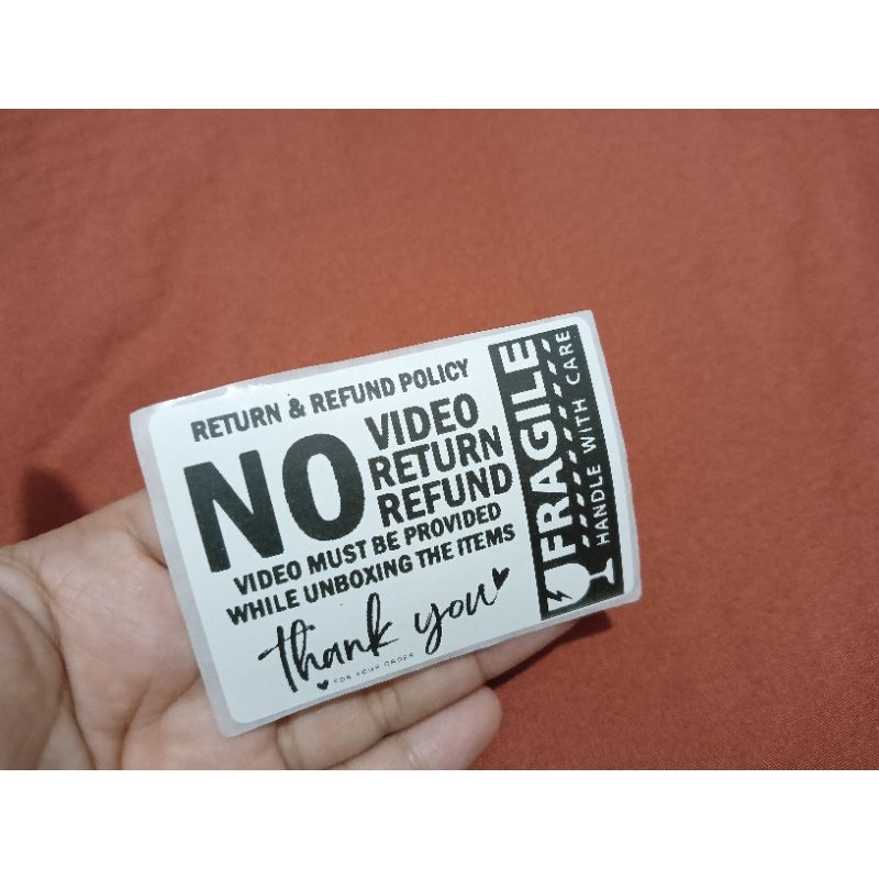 3in1 FRAGILE + NO VIDEO NO RETURN + THANK YOU STICKER - Fragile sticker ...