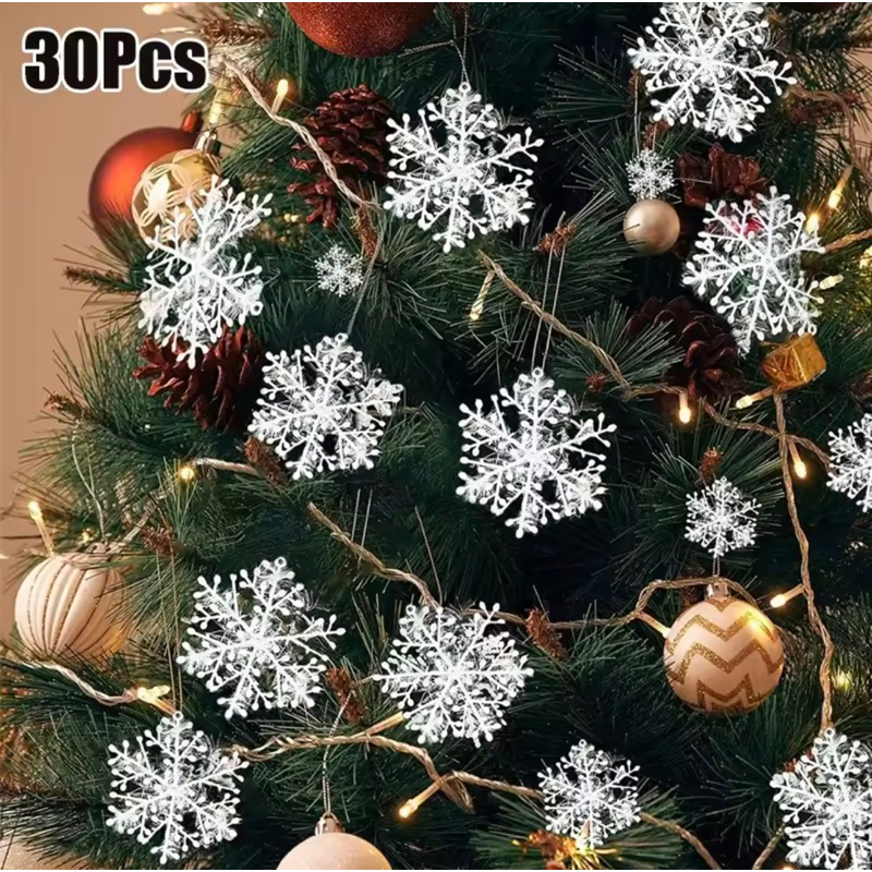 30Pcs Holiday White Snowflake Snow Flakes Ornaments Christmas Tree and ...