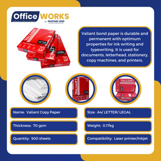 Valiant Premium Copy Paper / Bond Paper / 70gsm / Short / A4 / Long ...