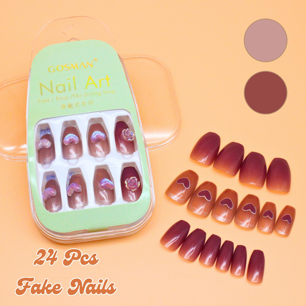 【GnG】Cosmetics 24pcs Set of Fakenails Square and Ballerina Shapes of ...