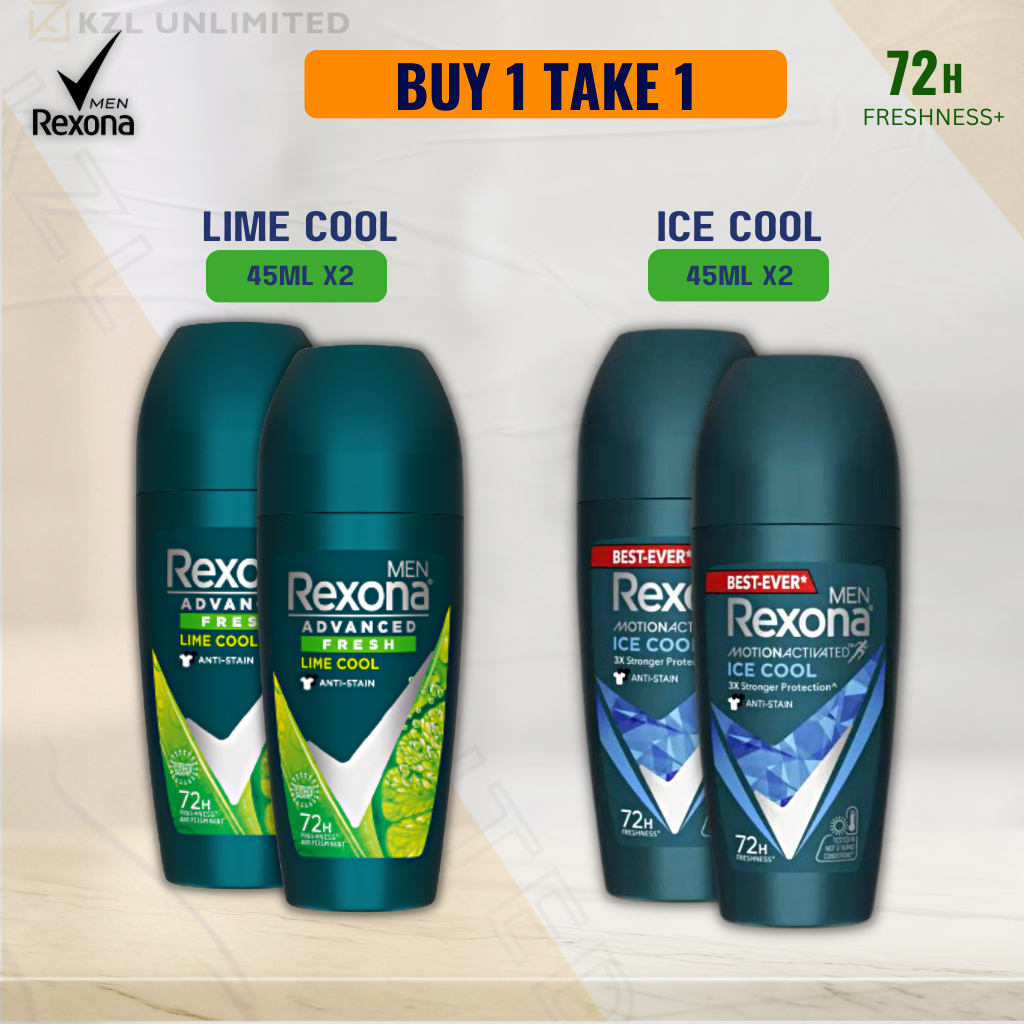 KZLU Buy1 Take1 Rexona Men Deodorant Roll On Ice Cool or Lime Cool 72H Freshness 45ml | Shopee ...